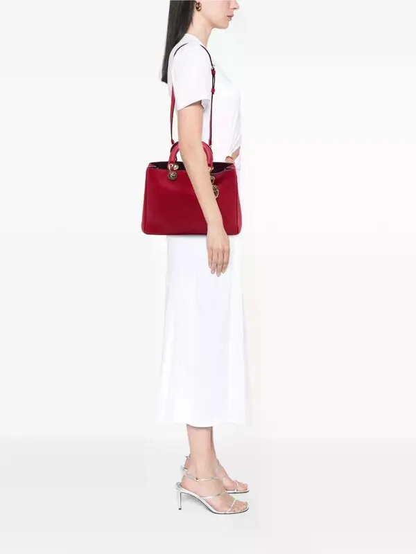 Dior Medium Pebbled Calfskin Diorissimo Satchel - Red