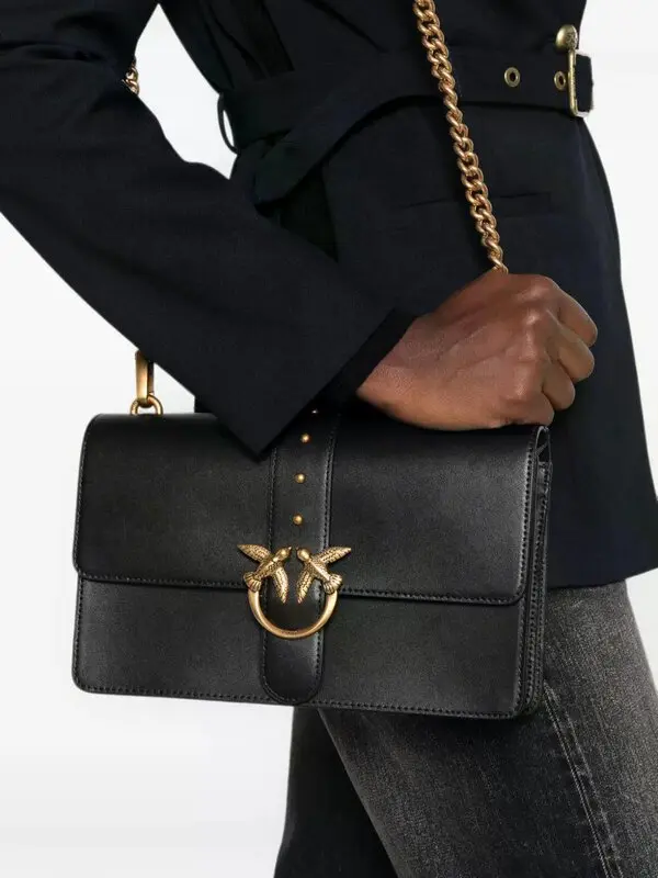Pinko Love Birds Embellished Leather Shoulder Bag
