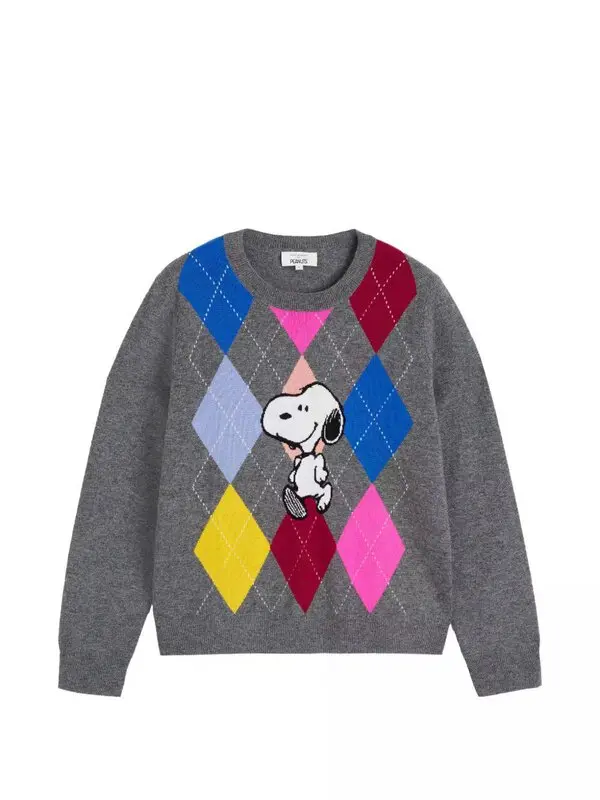 Chinti & Parker Snoopy Argyle Intarsia V-neck Sweater
