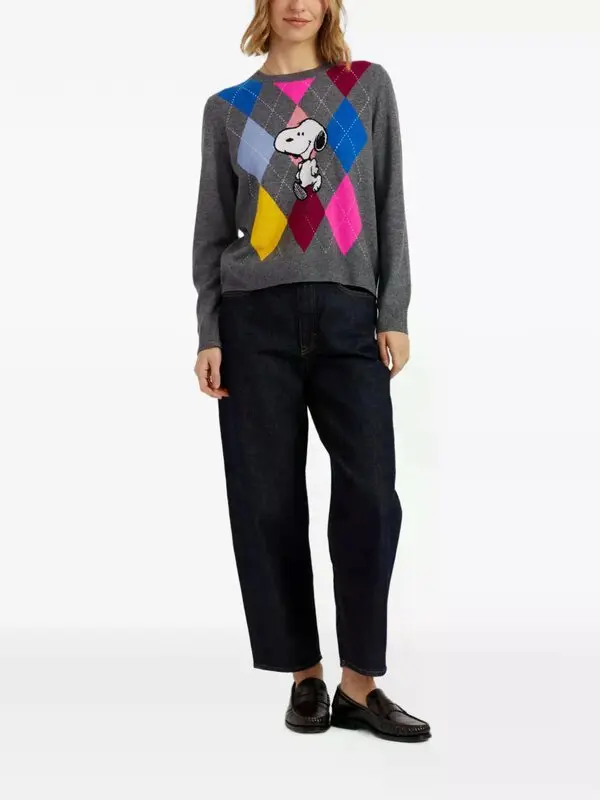 Chinti & Parker Snoopy Argyle Intarsia V-neck Sweater