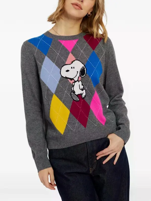Chinti & Parker Snoopy Argyle Intarsia V-neck Sweater