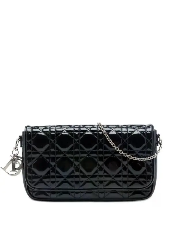 Dior Patent Cannage Lady Wallet On Chain Crossbody Bag - Black
