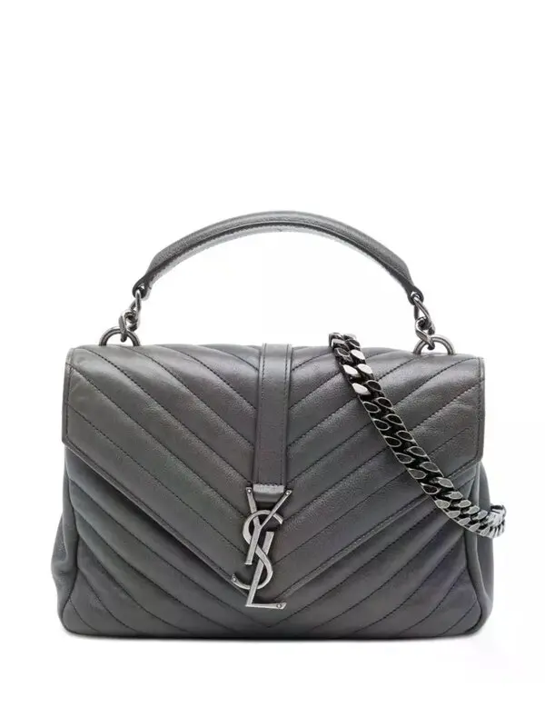 Saint Laurent 2015 Medium Chevron Sheepskin Monogram College Satchel - Grey