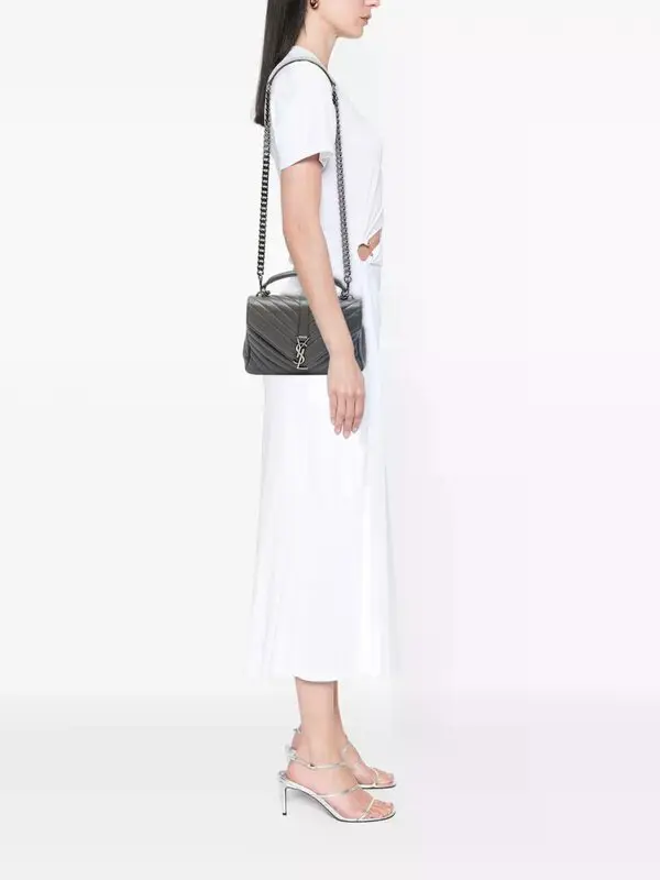 Saint Laurent Medium Chevron Sheepskin College Satchel - Grey