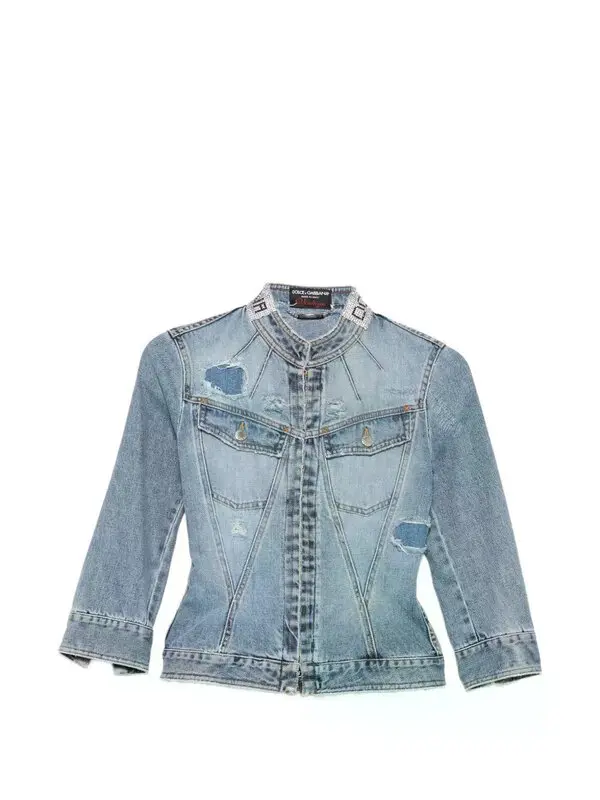 Dolce & Gabbana Crystal-embellished Distressed Denim Jacket