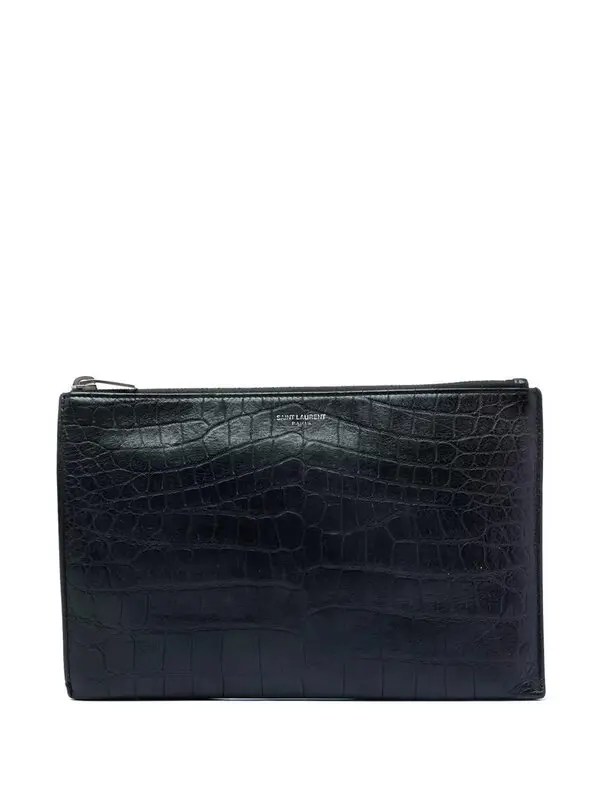 Saint Laurent Croc Embossed Leather Clutch Bag
