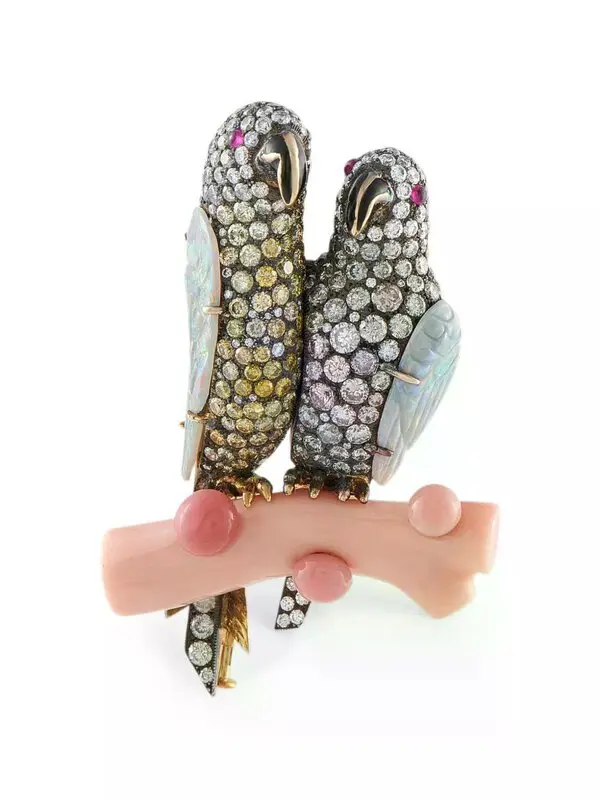 LB EXCLUSIVE Lovebird Diamond, Opal, And Ruby Brooch - Gold