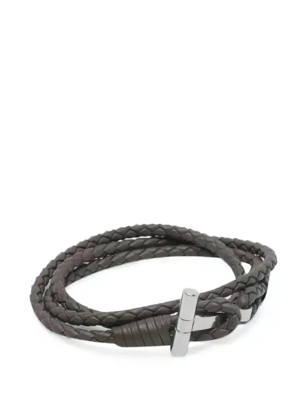 TOM FORD Braided Leather Wrap-around Bracelet With Silver-tone Hardware