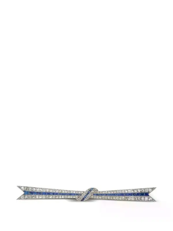 LB EXCLUSIVE Diamond And Sapphire Bow Brooch - Silver