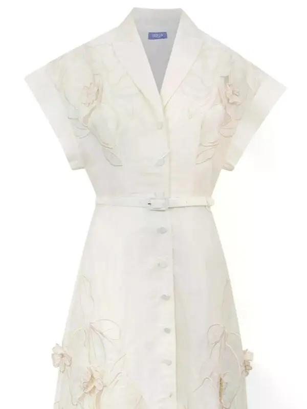 LEO LIN Floral Appliqué Belted Midi Dress
