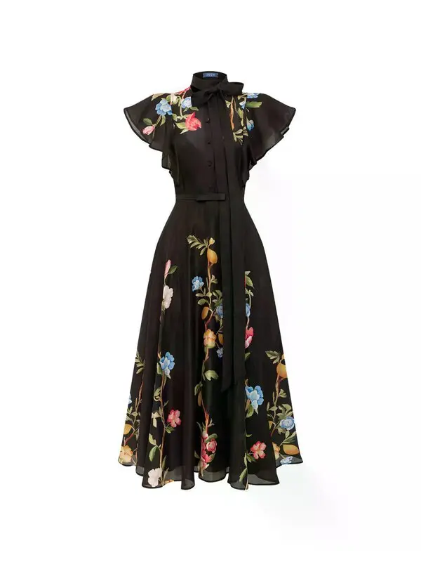 LEO LIN Elsie Maxi Dress With Floral Print And Bow Detail - Black