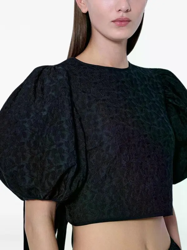 Cecilie Bahnsen Floral Jacquard Puff Sleeve Top