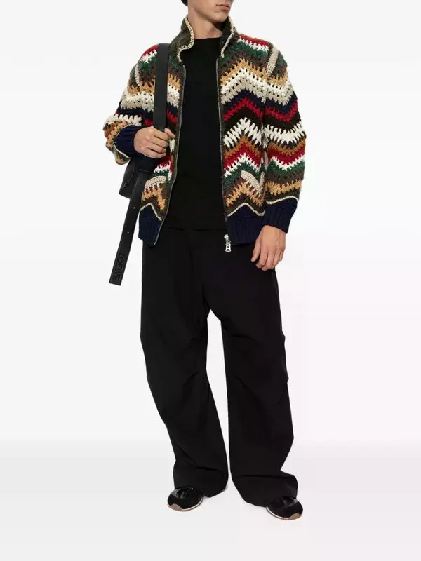 Sacai Crochet Knit Chevron-pattern Zip-up Cardigan