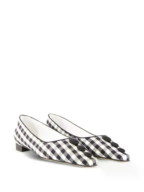 Manolo Blahnik Alexa Gingham Button-detail Flat Pumps