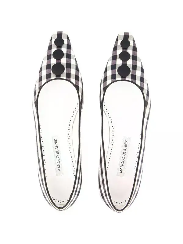 Manolo Blahnik Alexa Gingham Button-detail Flat Pumps