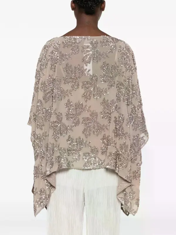 Marina Rinaldi Sequin-embellished Floral-pattern Blouse