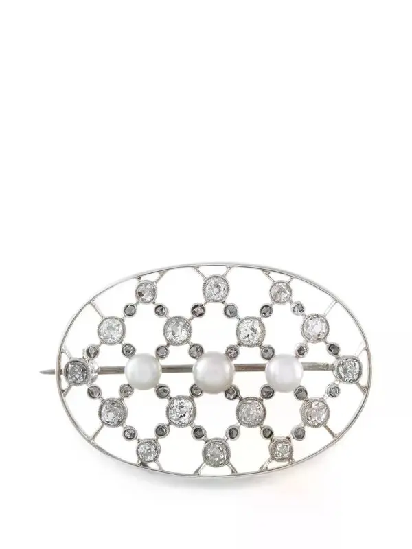 LB EXCLUSIVE Openwork Diamond And Pearl Brooch - Silver