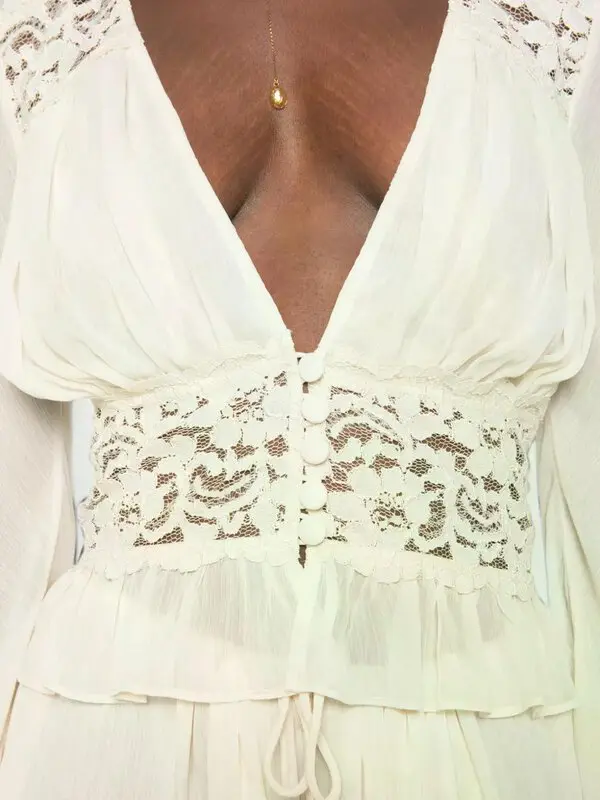 Arcina Ori Lace-trimmed V-neck Peplum Top