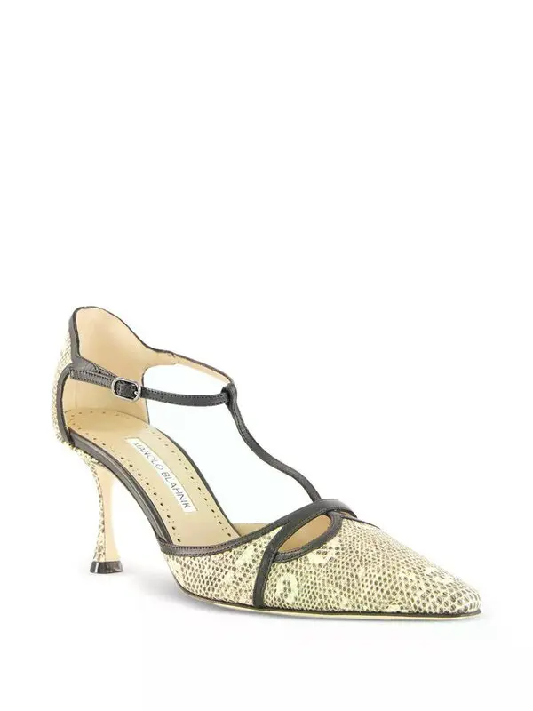 Manolo Blahnik Gish Snakeskin-effect Leather T-bar Pumps