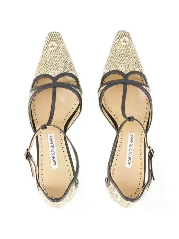 Manolo Blahnik Gish Snakeskin-effect Leather T-bar Pumps