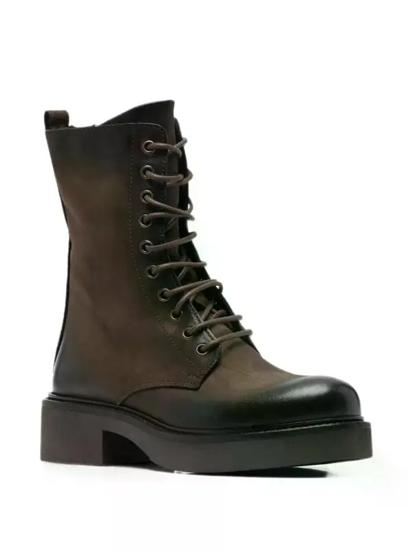 METISSE Lace-up Leather Combat Boots With Platform Sole