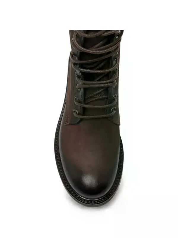 METISSE Lace-up Leather Combat Boots With Platform Sole
