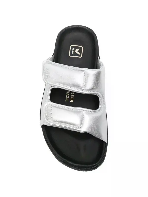 VEJA Tone Metallic Finish Touch-strap Flat Sandals - Silver