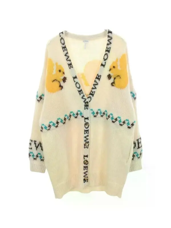 Loewe 2010s Logo-trim Squirrel Intarsia Oversized Cardigan