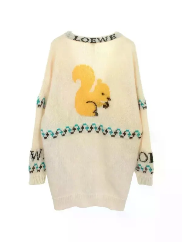Loewe 2010s Logo-trim Squirrel Intarsia Oversized Cardigan