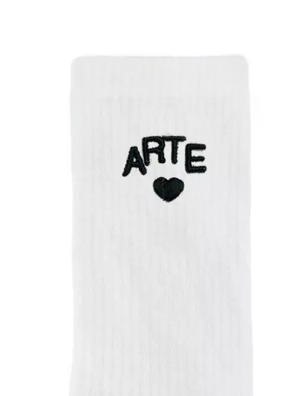 ARTE ANTWERP Logo Embroidered Ribbed Socks - White