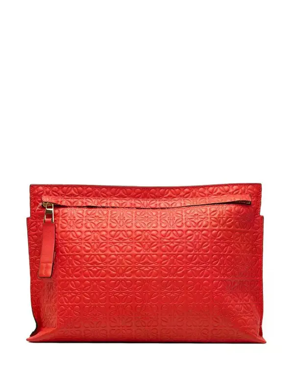 Loewe 2017 Embossed Calfskin Anagram Repeat T Pouch Clutch Bag