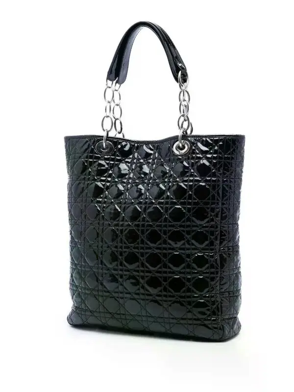 Dior Patent Cannage Lady Soft Shopping Tote Bag - Black