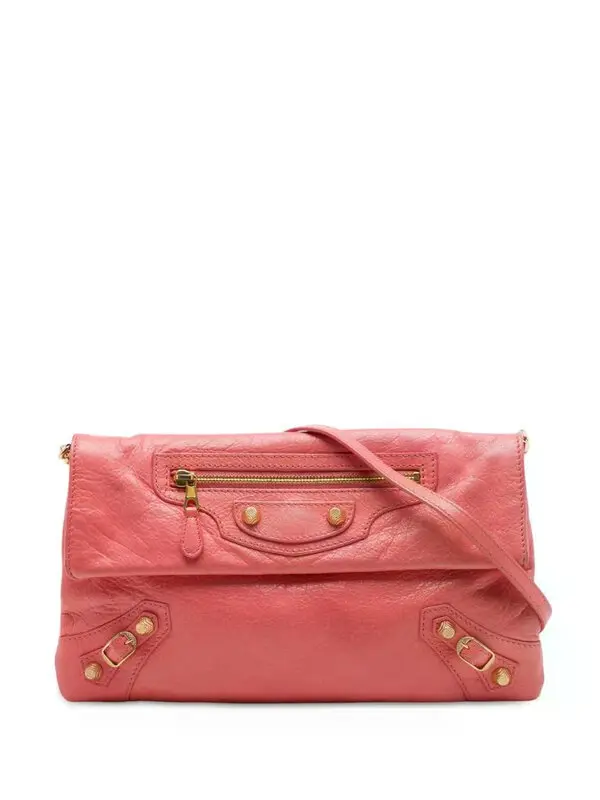 Balenciaga Lambskin Leather Motocross Giant 12 Envelope Clutch With Strap Crossbody Bag - Pink
