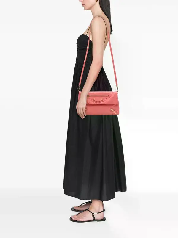 Balenciaga Lambskin Leather Motocross Giant 12 Envelope Clutch With Strap Crossbody Bag - Pink