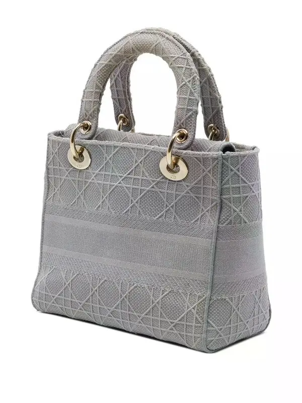Dior Embroidered Canvas Cannage Lady D Lite Satchel - Grey