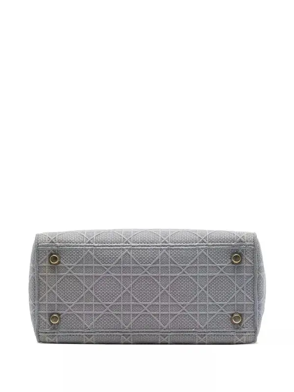 Dior Embroidered Canvas Cannage Lady D Lite Satchel - Grey