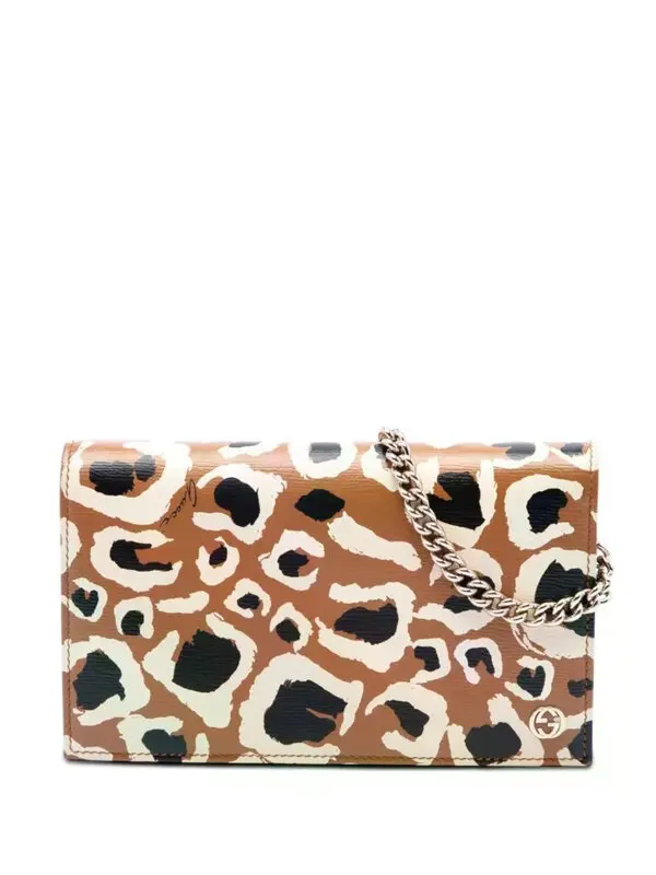 Gucci 2000-2015 Calfskin Leopard Print Betty Wallet On Chain Crossbody Bag - Brown