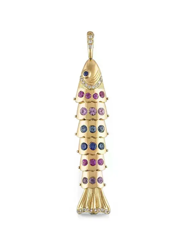 EDEN PRESLEY Fish Motif Sapphire And Diamond Pendant In 14k Yellow