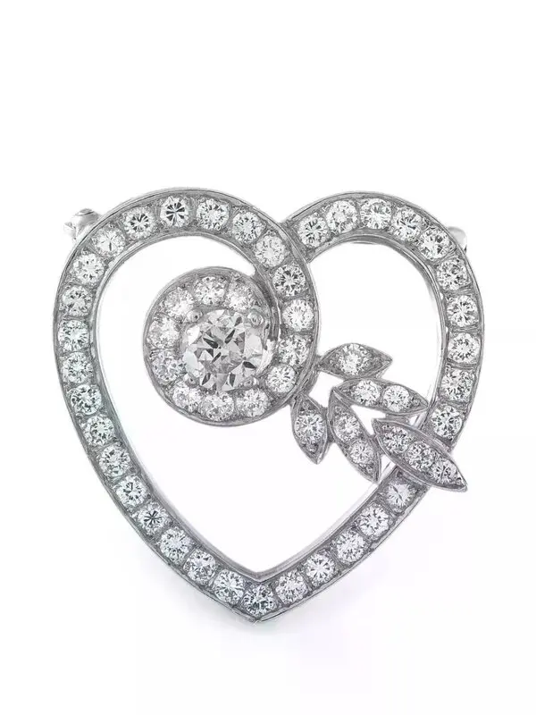 LB EXCLUSIVE Platinum Diamond Heart Brooch - Silver