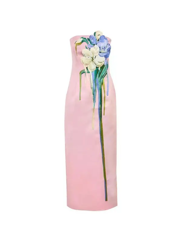 LEO LIN Rayna Floral-appliqué Bustier Maxi Dress