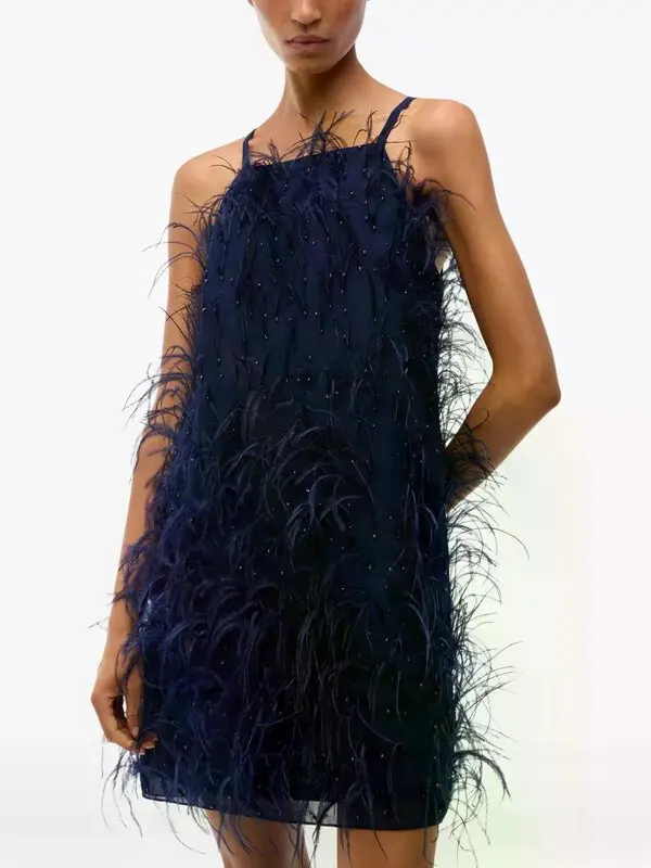 Pinko Feather-trim Sequin Embellished Dress - Blue