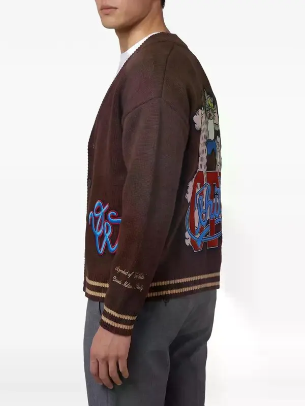 Off-White Embroidered V-neck Cardigan