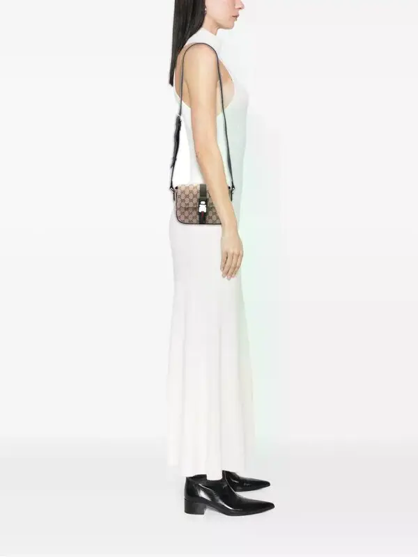 Gucci Gg Canvas Web Buckle Flap Crossbody Bag