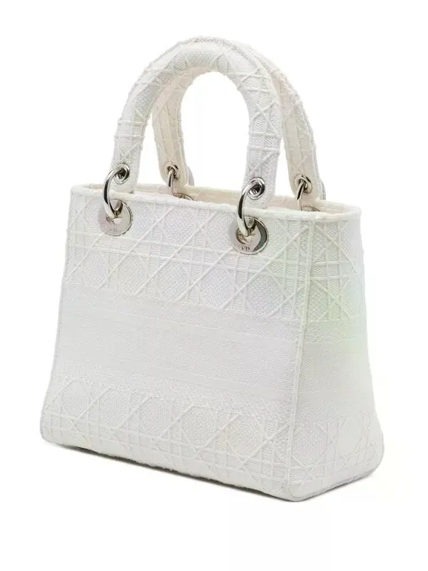 Dior Medium Embroidered Canvas Cannage Lady D Lite Satchel - White