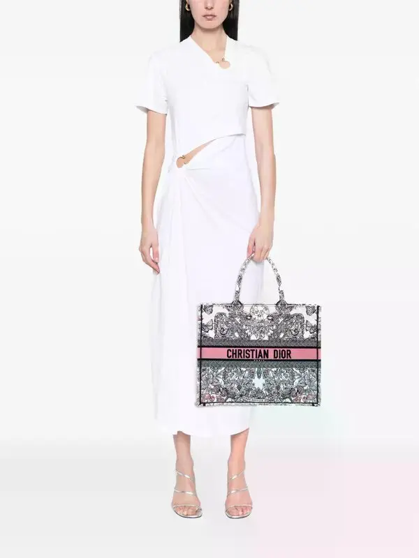 Dior Large Embroidered Canvas Butterfly Around The World Book Tote Bag - White