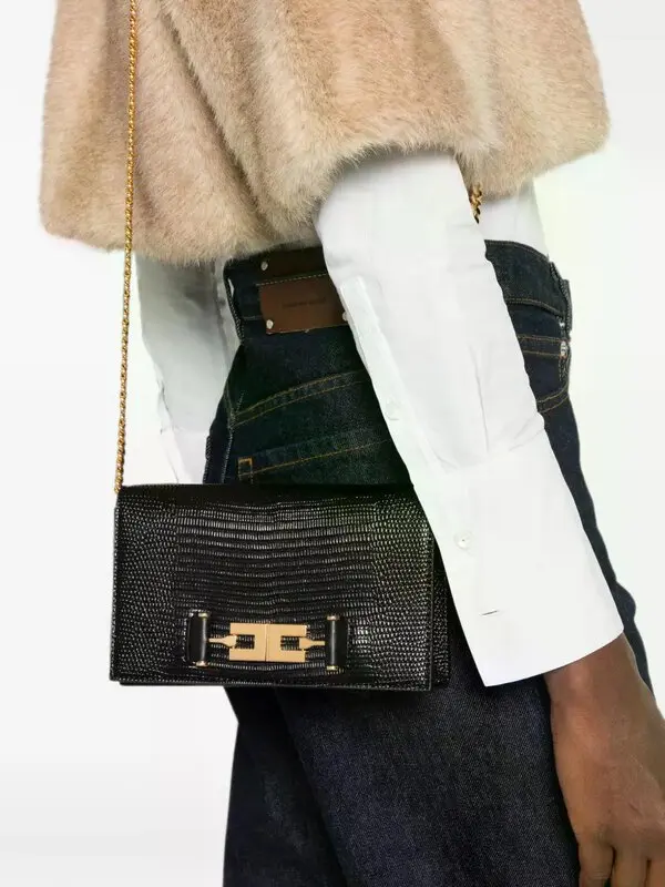 Elisabetta Franchi Lizard-effect Logo-plaque Mini Crossbody Bag
