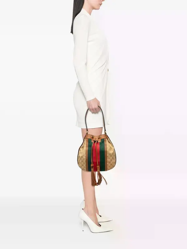 Gucci Gg Canvas Web Rania Drawstring Hobo Bag