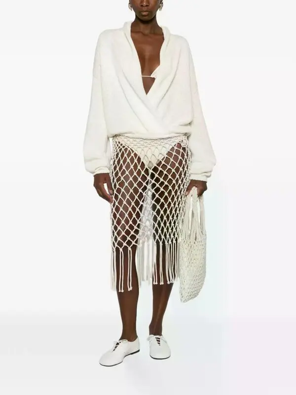 THE FRANKIE SHOP Macramé Fringed Midi Skirt