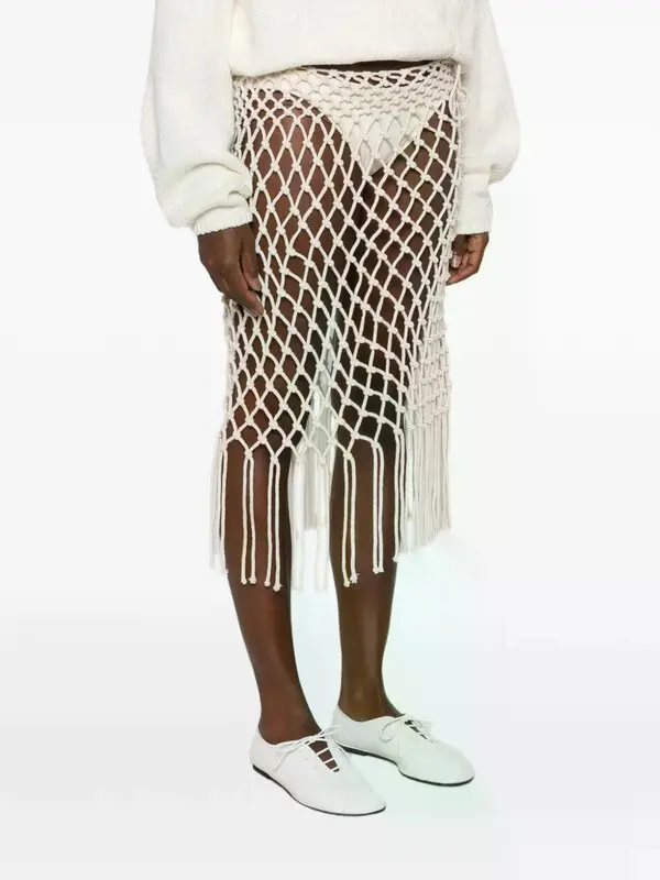 THE FRANKIE SHOP Macramé Fringed Midi Skirt