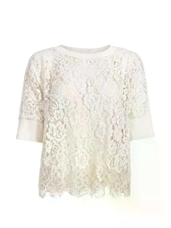 D.exterior Lace Overlay Short-sleeve Blouse